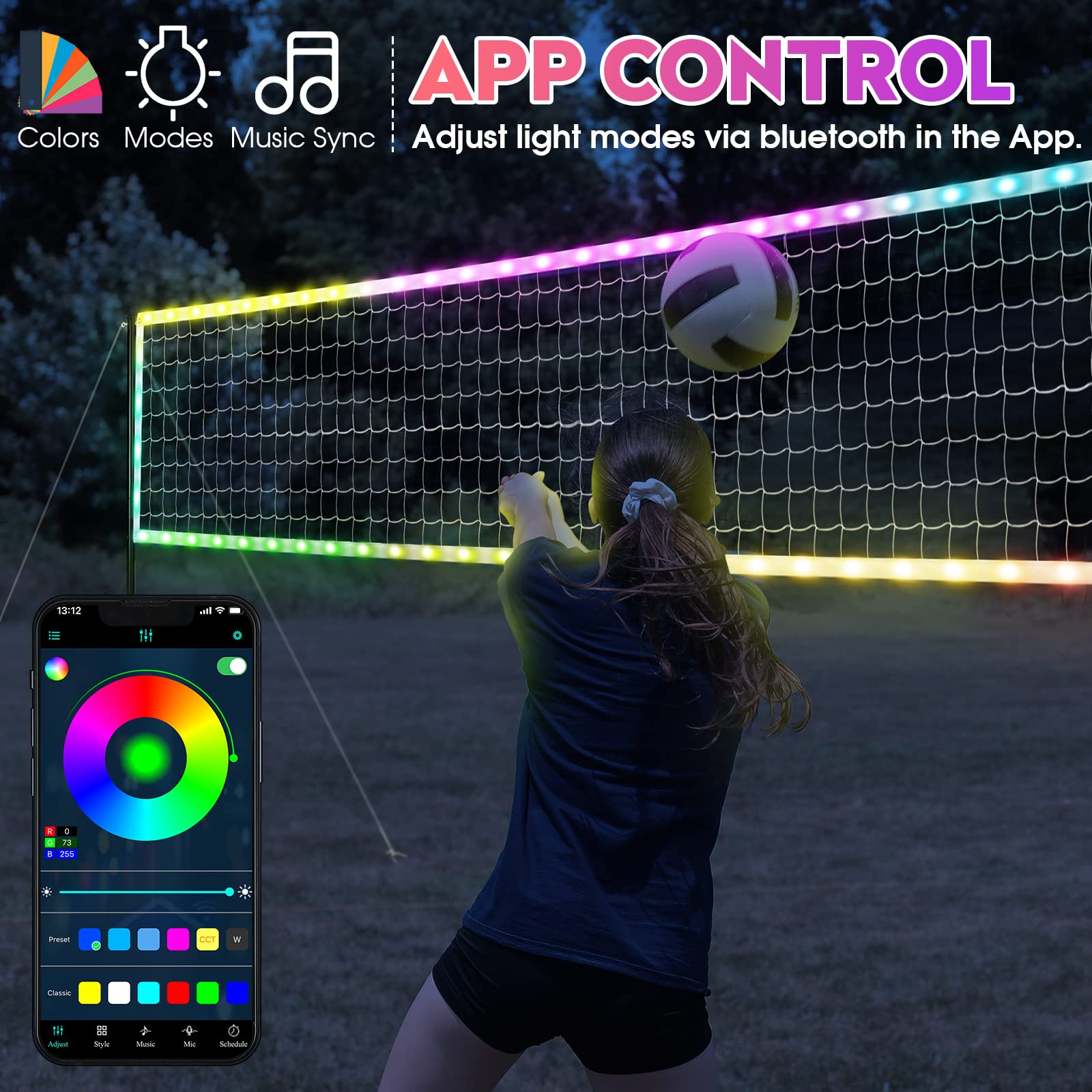 YepItIs LED Professional Volleyball Net, Light Up 32x3FT Portable ...