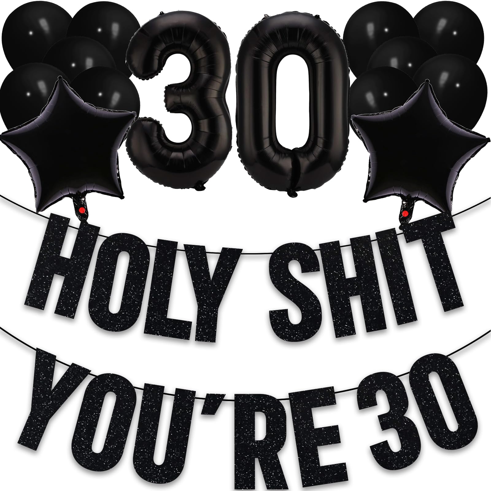 Amazon.com: 30th Birthday Banner 30 Balloon Numbers Black Holy Funny ...