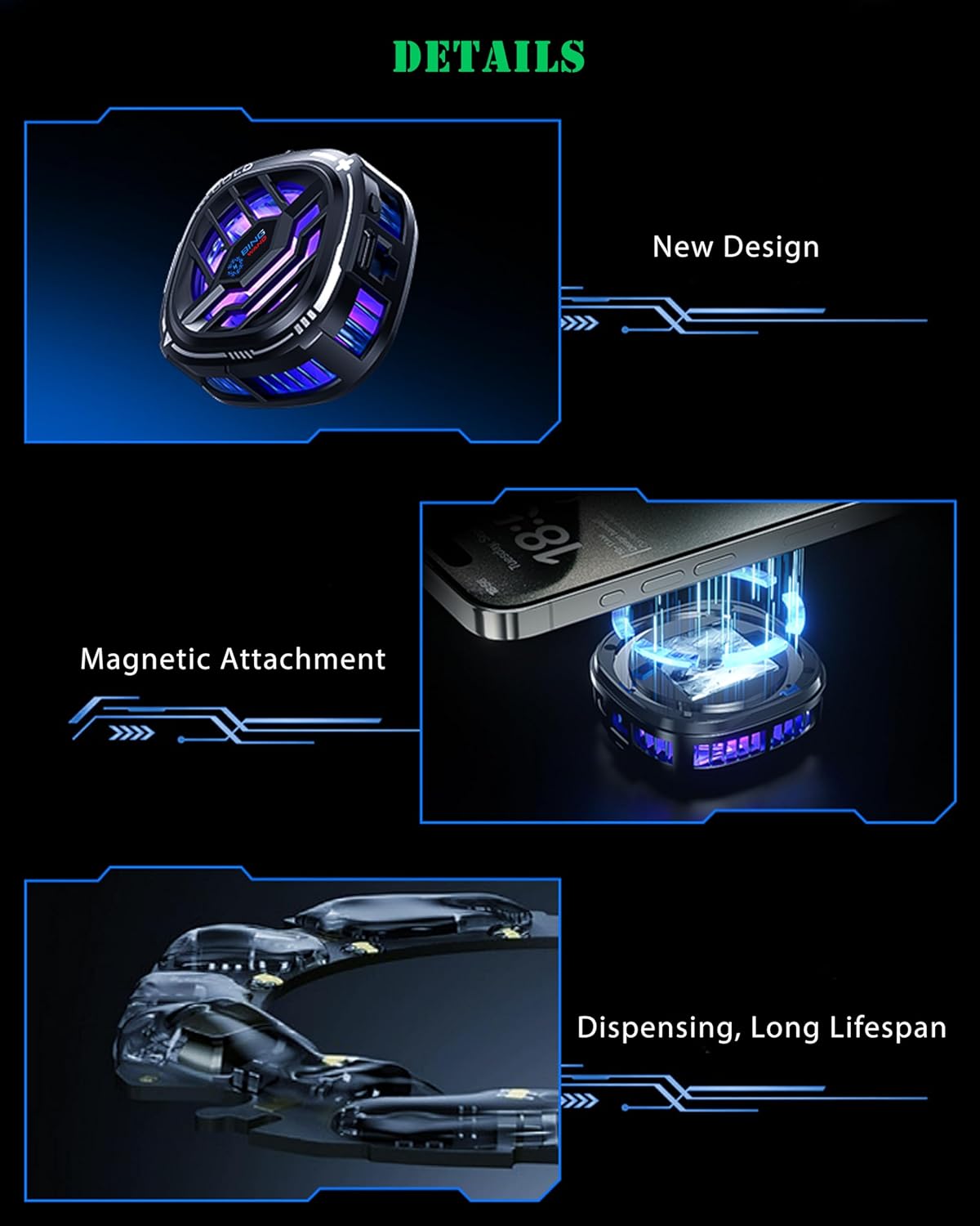 YANISM Magnetic Cell Phone Cooler, RGB Phone Cooling Fan Portable ...