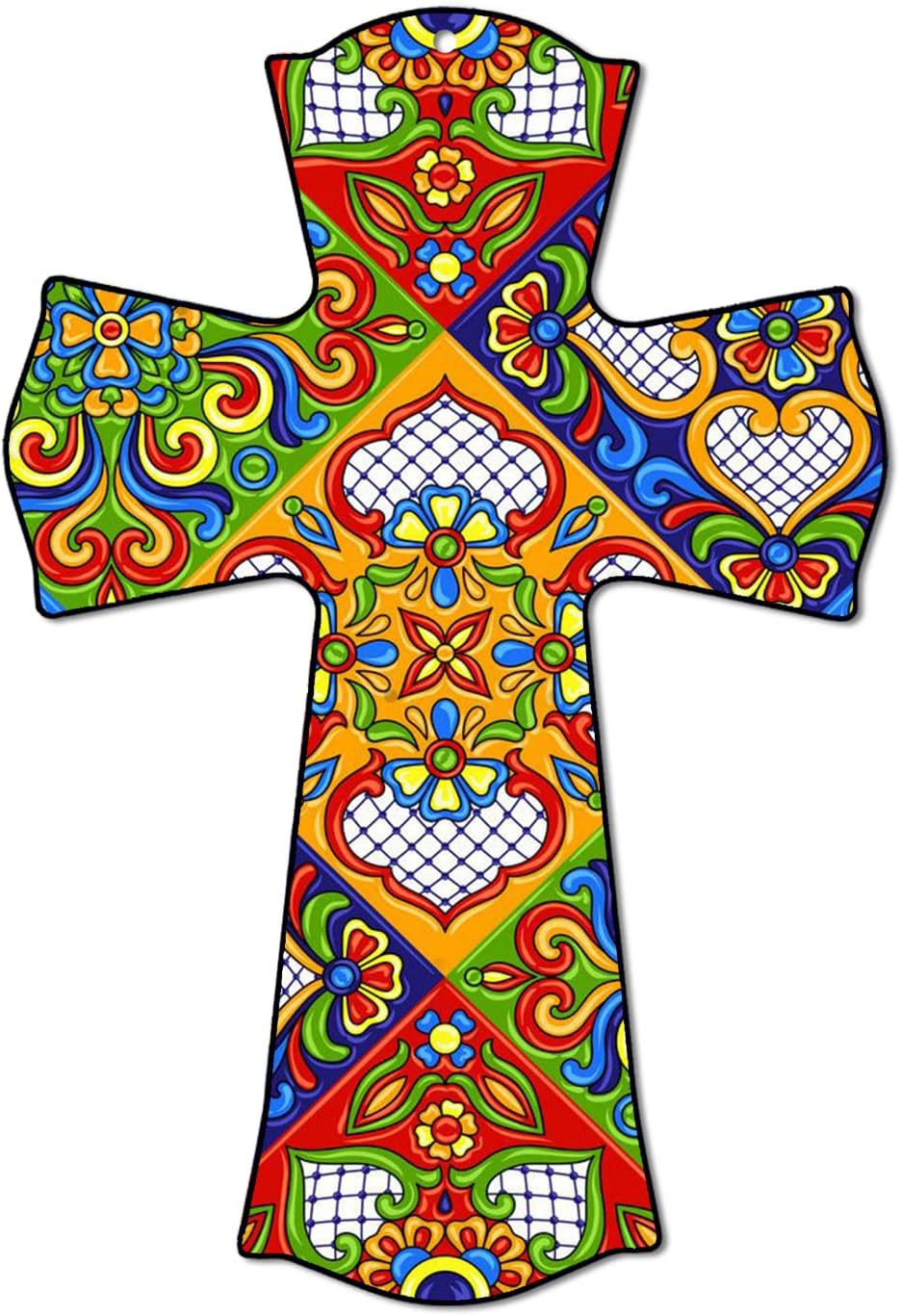 Amazon.com: CALUOHO Rustic Cross Wall Decor Hand Painted Wood Wall Art ...