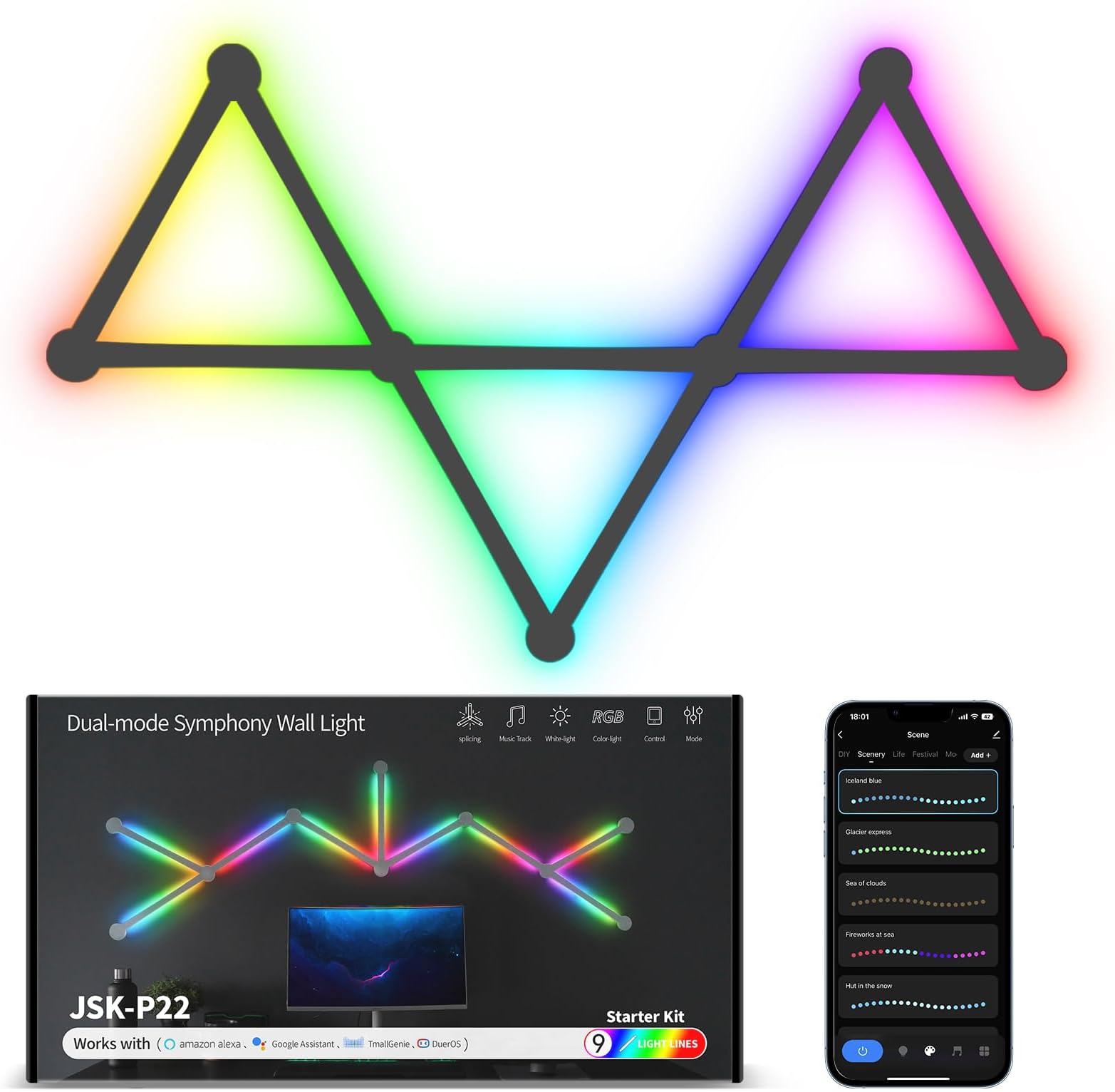 KOBAIBAN - Líneas de luz inteligente de pared, barras de luz LED WiFi ...