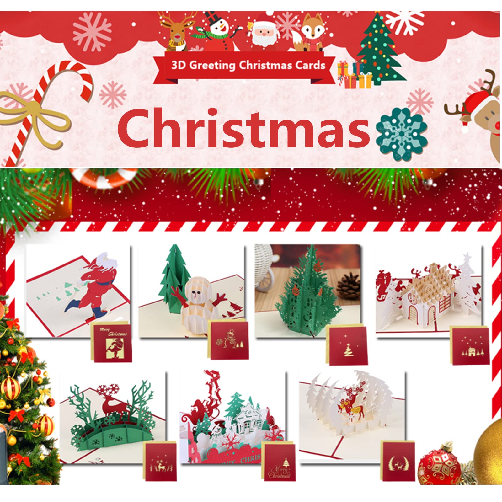 Snapklik.com : 3D Greeting Christmas Cards Papercraft 7 Pack Holiday ...