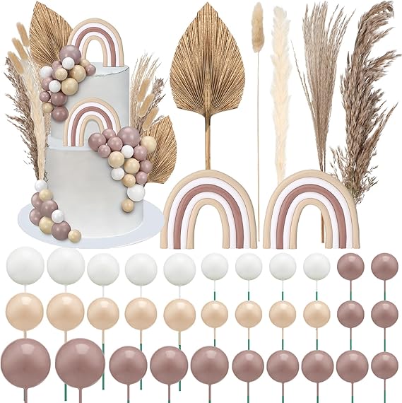 Amazon.com: Roshtia 54 Pcs Boho Wedding Cake Toppers Rustic Bridal ...