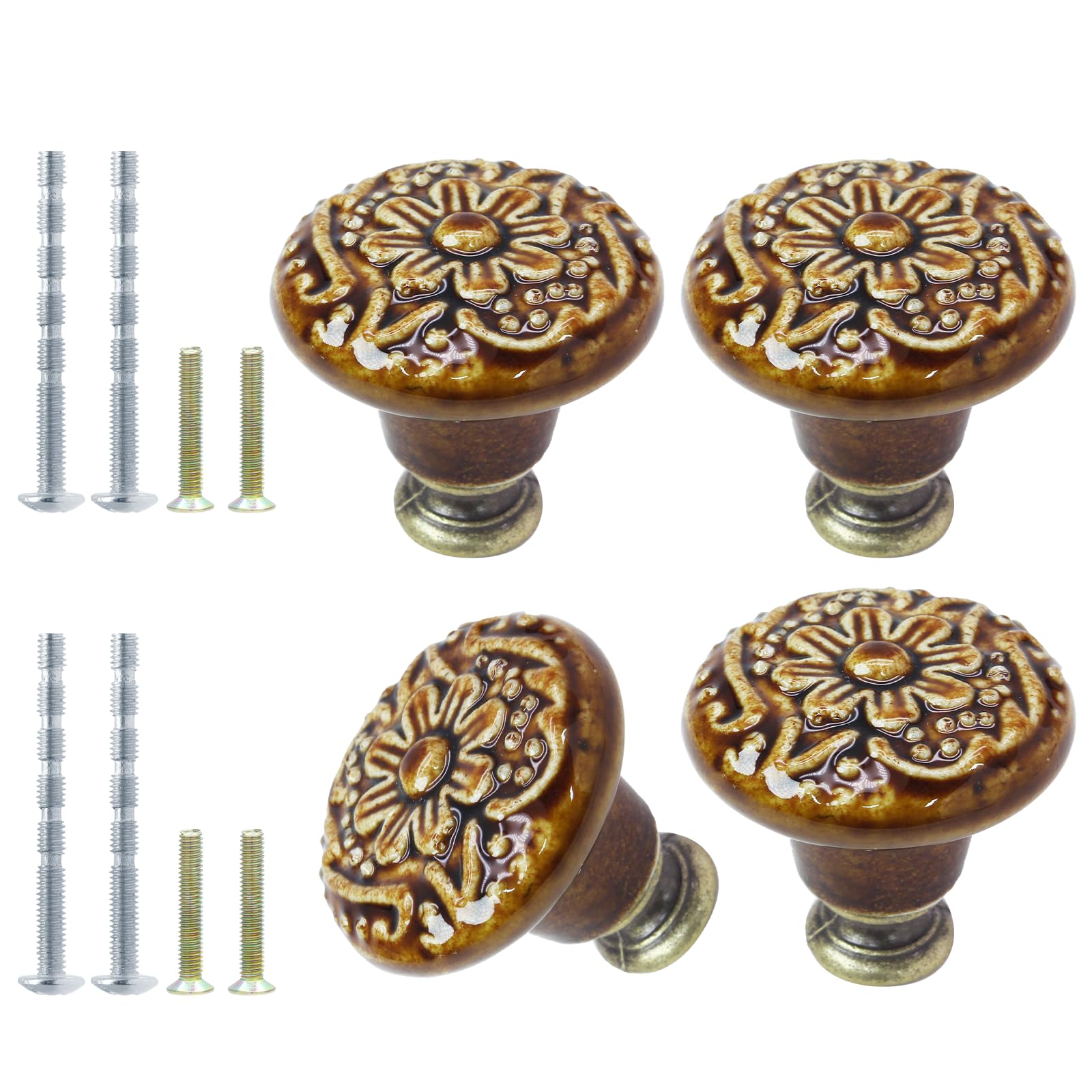 Snapklik.com : Suiwotin Brown Ceramic 16pcs Vintage Kitchen Cabinet Knobs Pulls