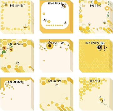 Amazon.com : 12 Pieces Bee Themed Sticky Notes Cute Bee Notepads 3x3 ...