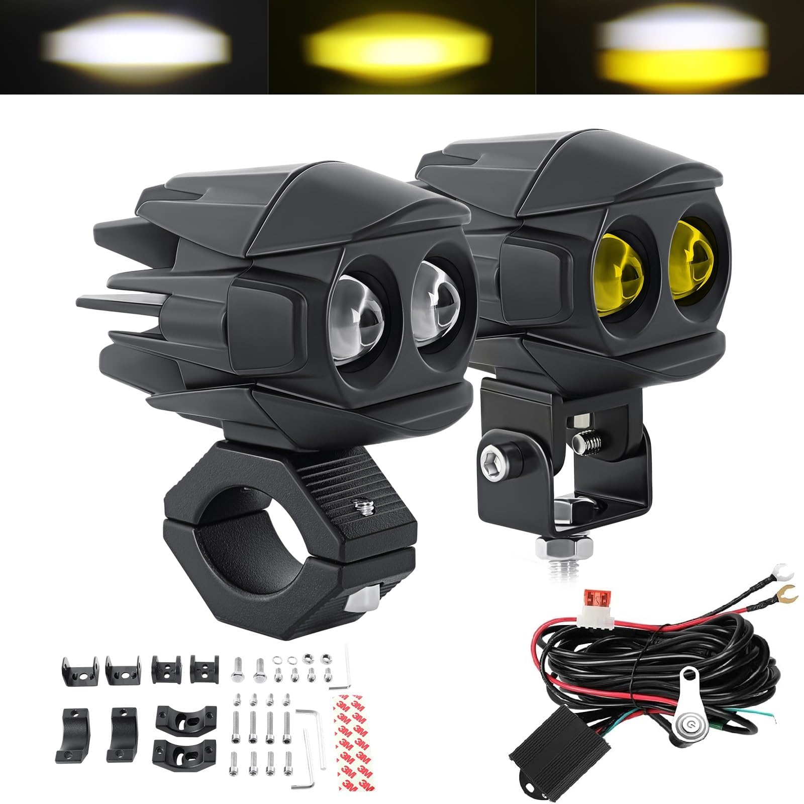 Amazon.com: CO LIGHT Motorcycle LED Fog Lights 60W 18000LM Dual Color ...