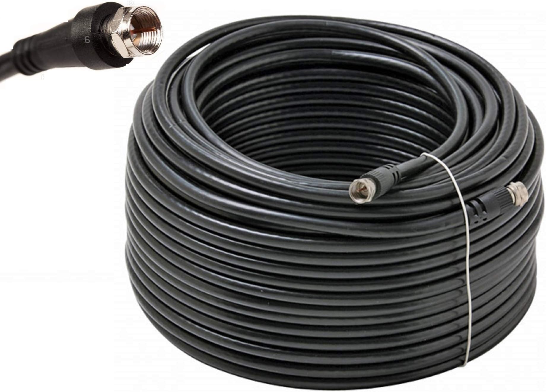 200 FT Black RG-6 Coaxial Cable Wire with Factory Sealed RG6 CONNECTORS ...