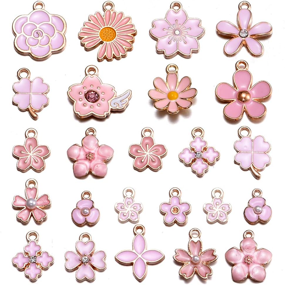 Amazon.com: YionZian 36Pcs Mixed Pink Flower Charms Alloy Enamel Pearl ...
