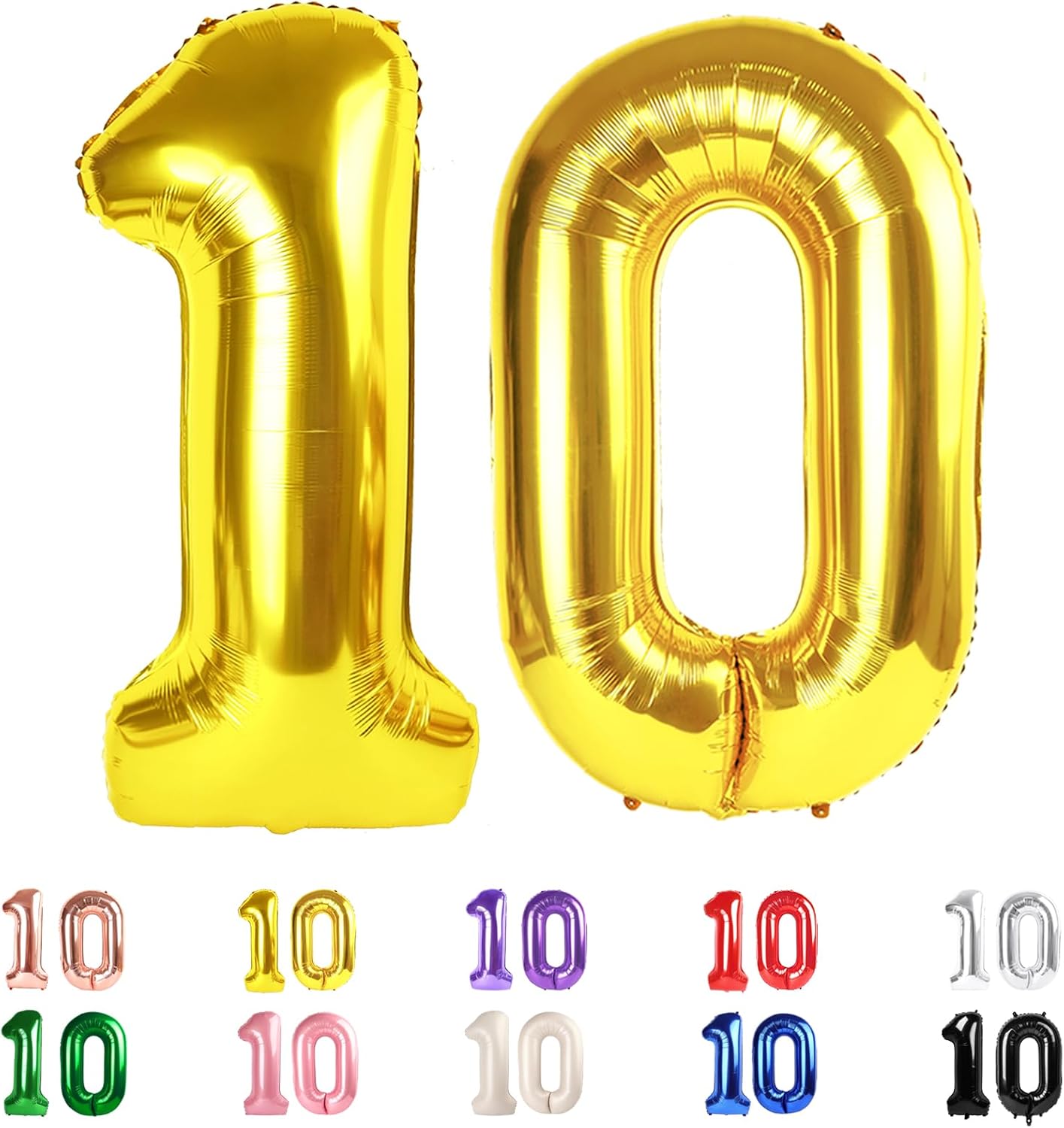 10 Balloons Number, 10th Birthday Decorations for Girl Boys, Gold ...