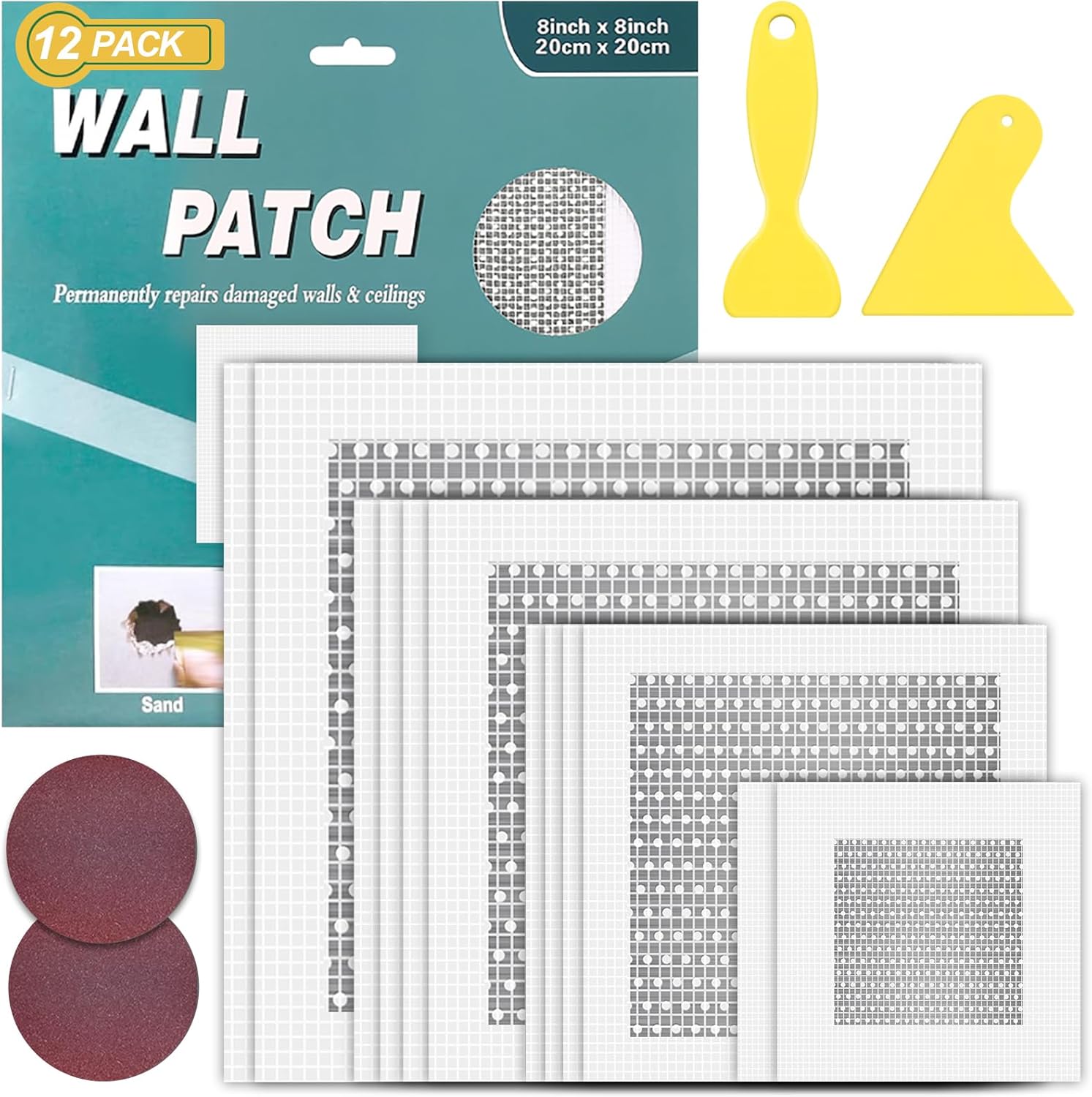 YuuKai 12pcs Drywall Patch Kit Contains 2/4/6/8 inches, Self-Adhesive ...
