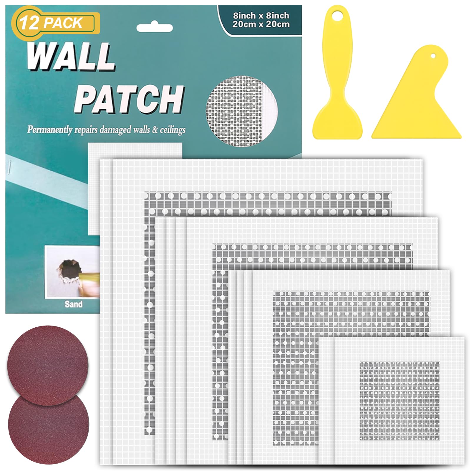 12pcs Drywall Patch Kit Contains 2/4/6/8 inches, Self-Adhesive ...