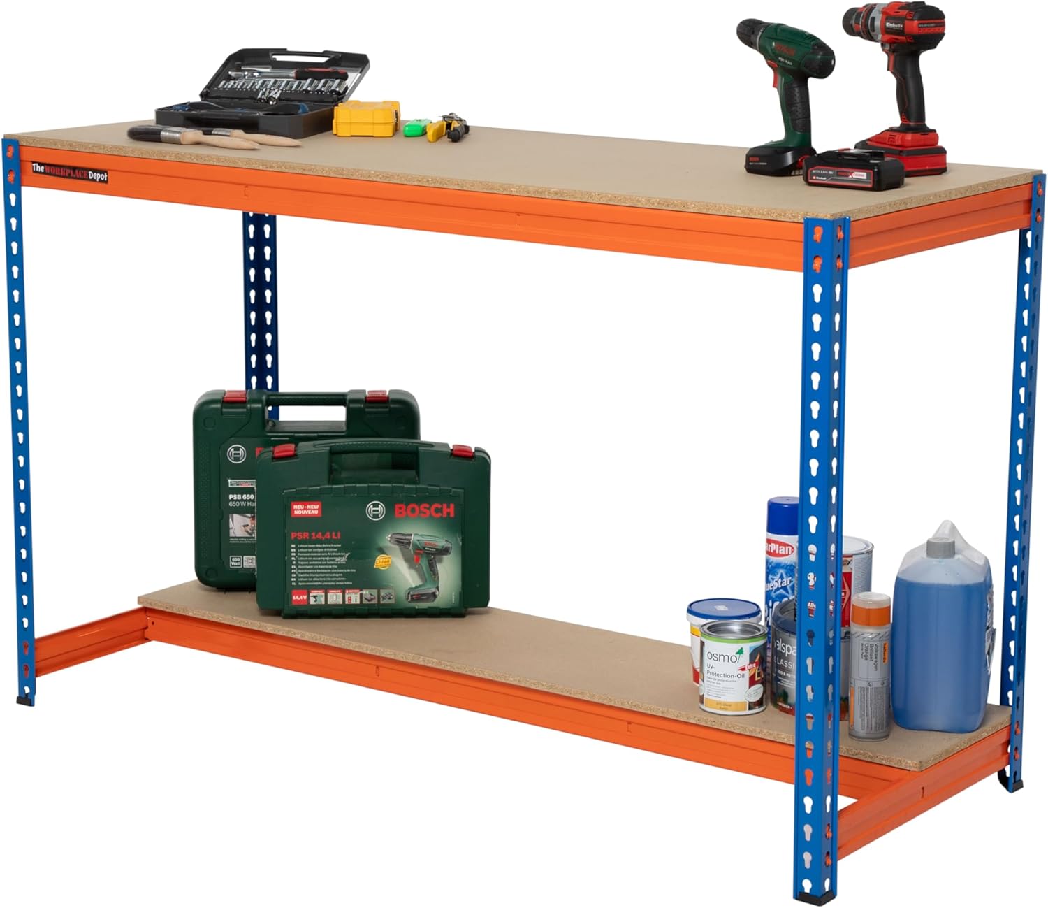 Heavy Duty Workbench, 2 Tier 500kg UDL Steel Adjustable Garage ...