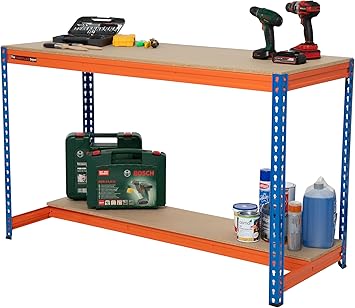 Heavy Duty Workbench, 2 Tier 500kg UDL Steel Adjustable Garage ...