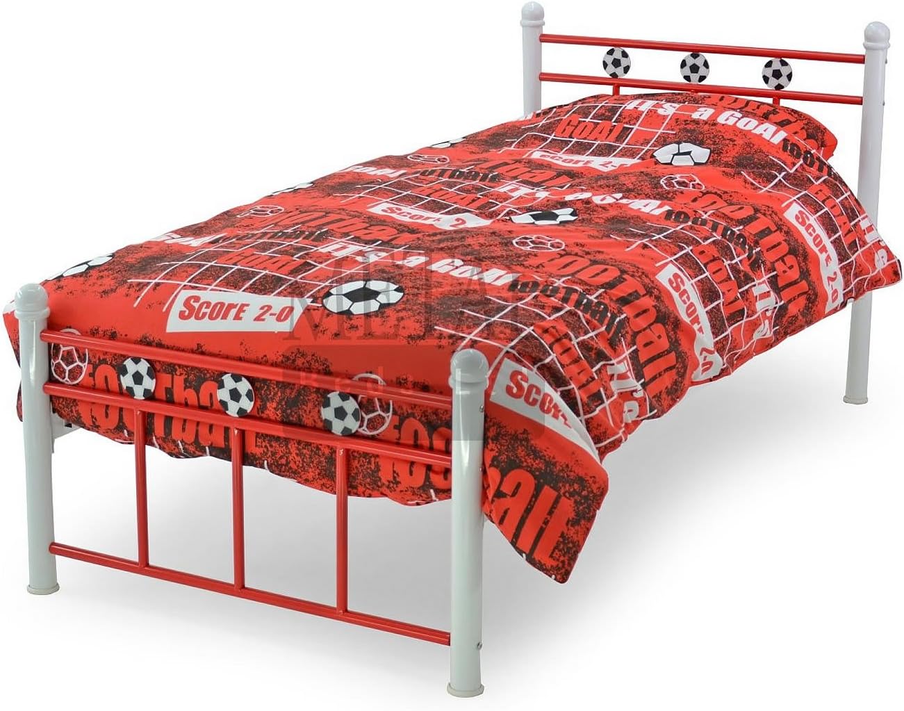 WorldStores Soccer Metal Bed Frame in White - 3FT Single Bed Base ...