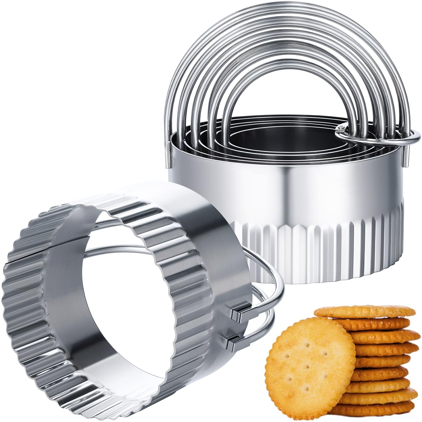 Thinp Biscuit Cutter Set,5 Pcs Fluted Round Biscuit Cutter with Handle ...