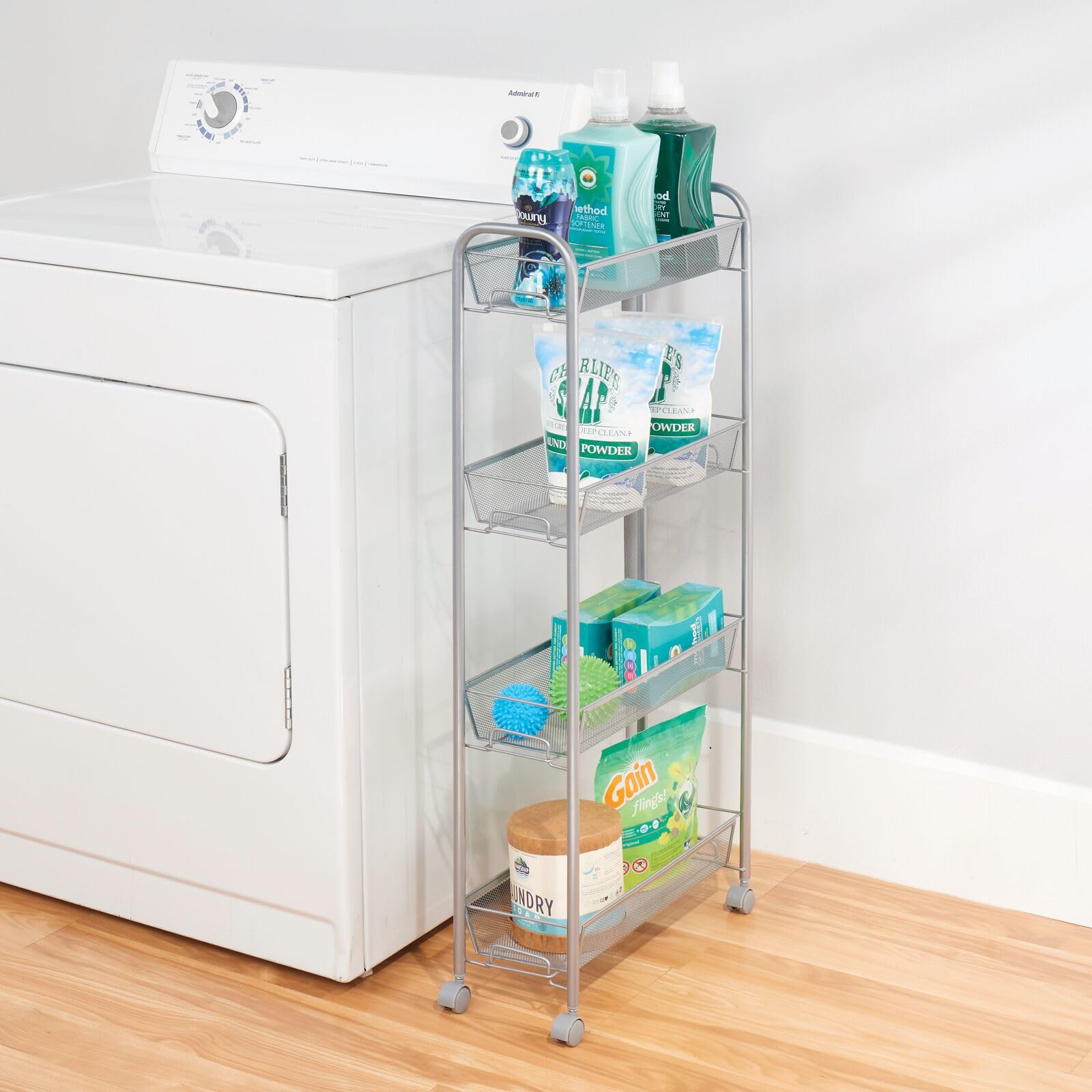 mDesign Slim Steel Metal Rolling Utility Cart Storage Organizer Trolley ...