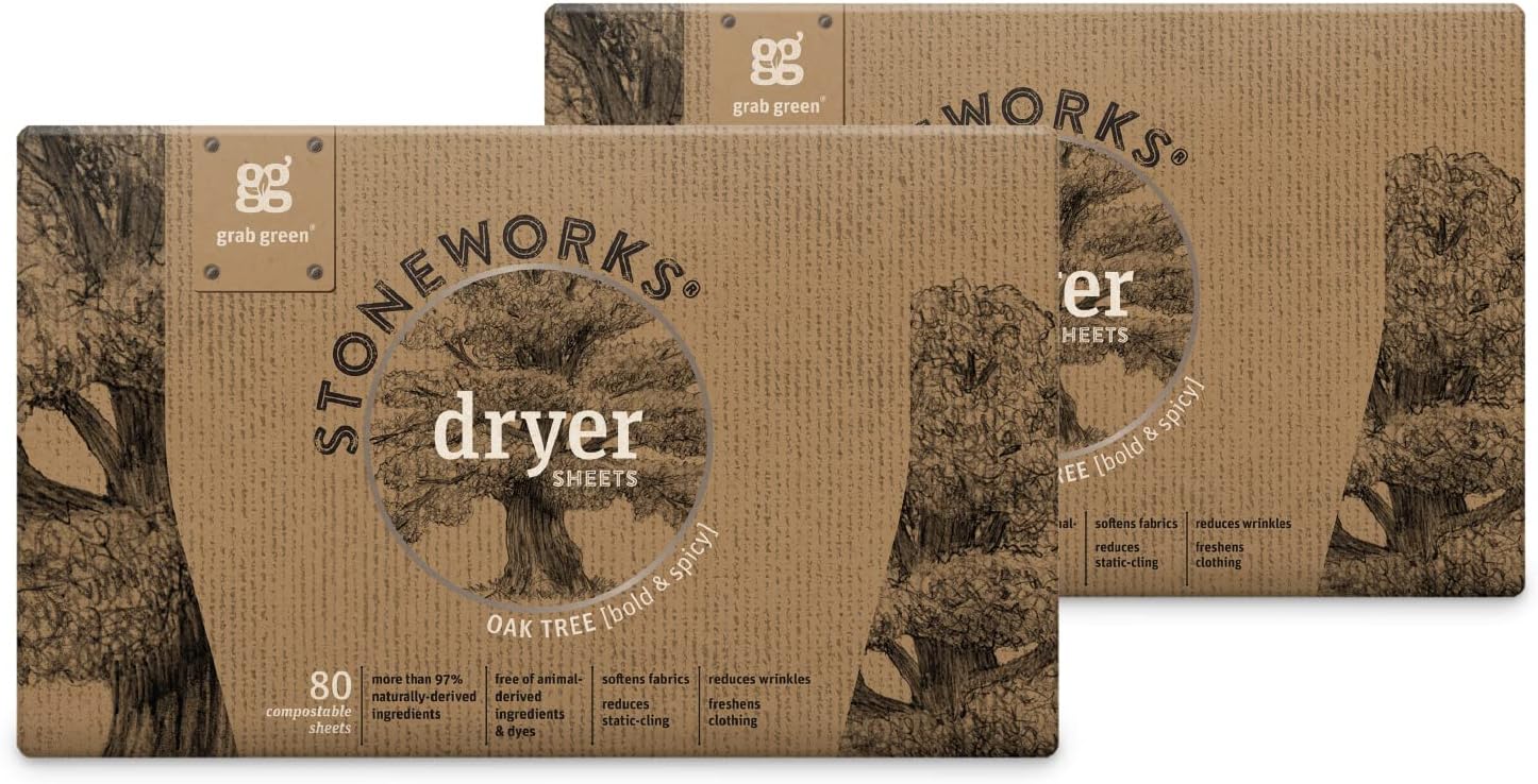 Amazon.com: Grab Green Stoneworks Dryer Sheets, 160 Sheets, Oak Tree ...