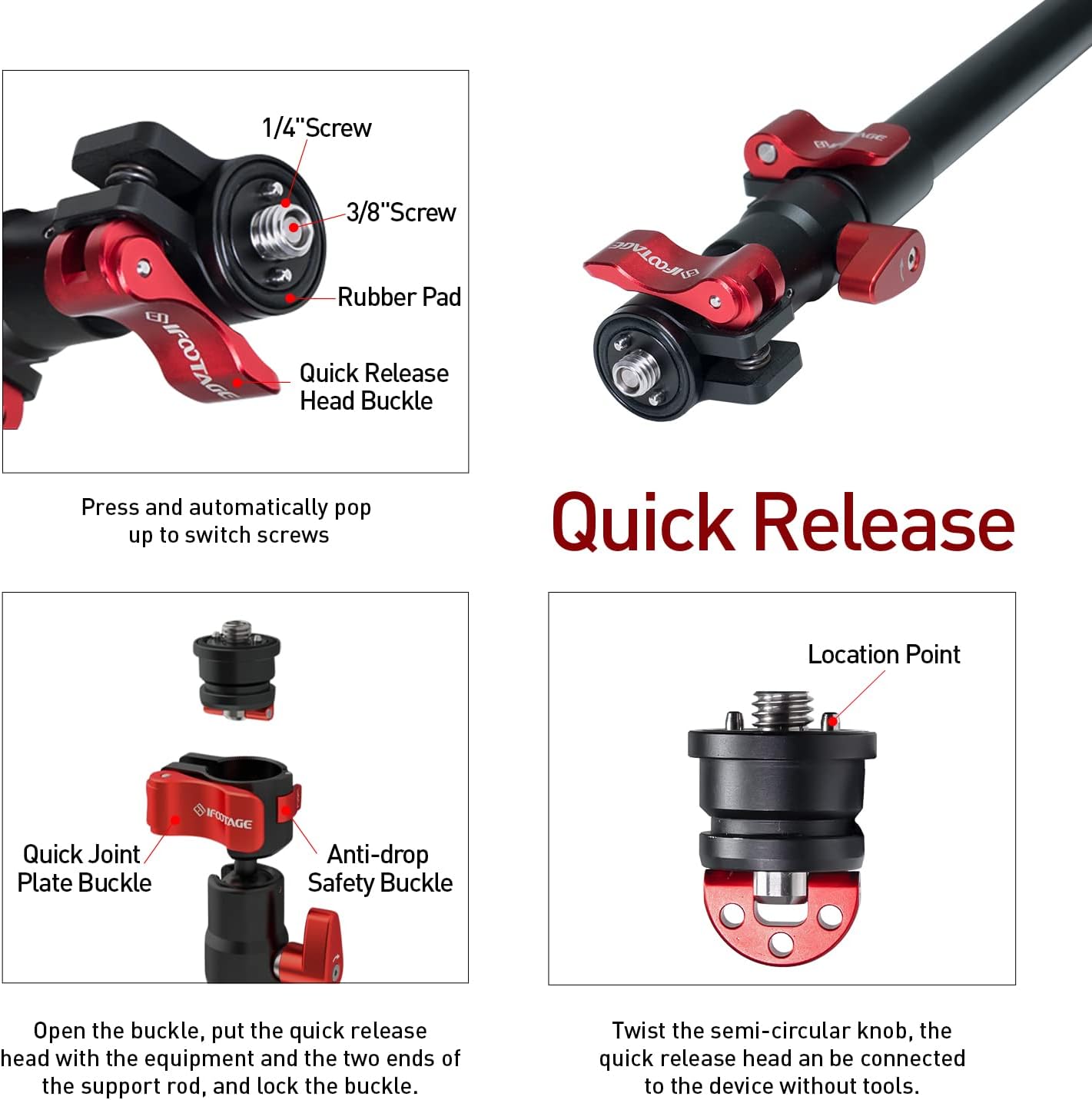 Buy IFOOTAGE Spider Crab Quick Release Adapter ，Magic Arm Quick Release Mount Adapter with 1/4 3 ...