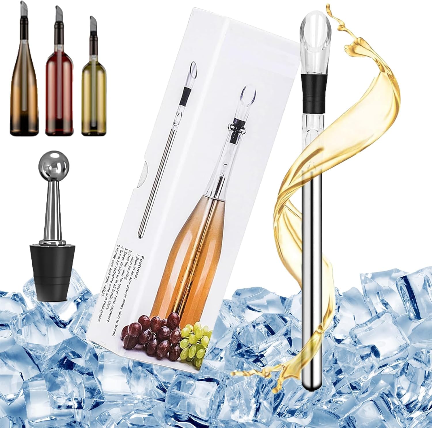 Amazon.com: 3-in-1 Stainless Steel Wine Bottle Cooler Stick, for ...