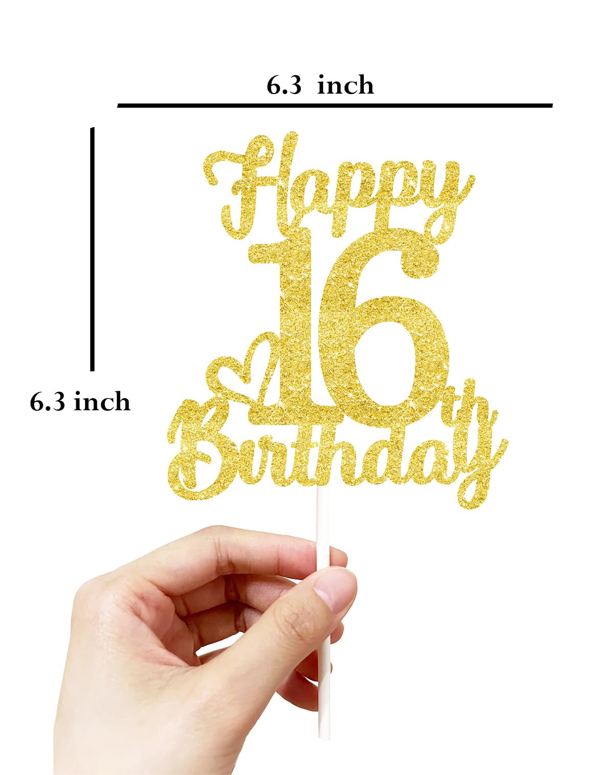 Snapklik.com : 16 Birthday Cake Toppers-Gold Glitter, 16th Cake Topper ...