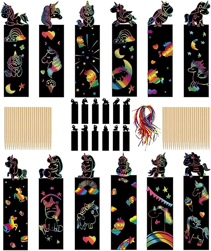 Scratch Art Bookmarks, 24Pcs Rainbow Scratch Bookmarks DIY Gift Tags ...
