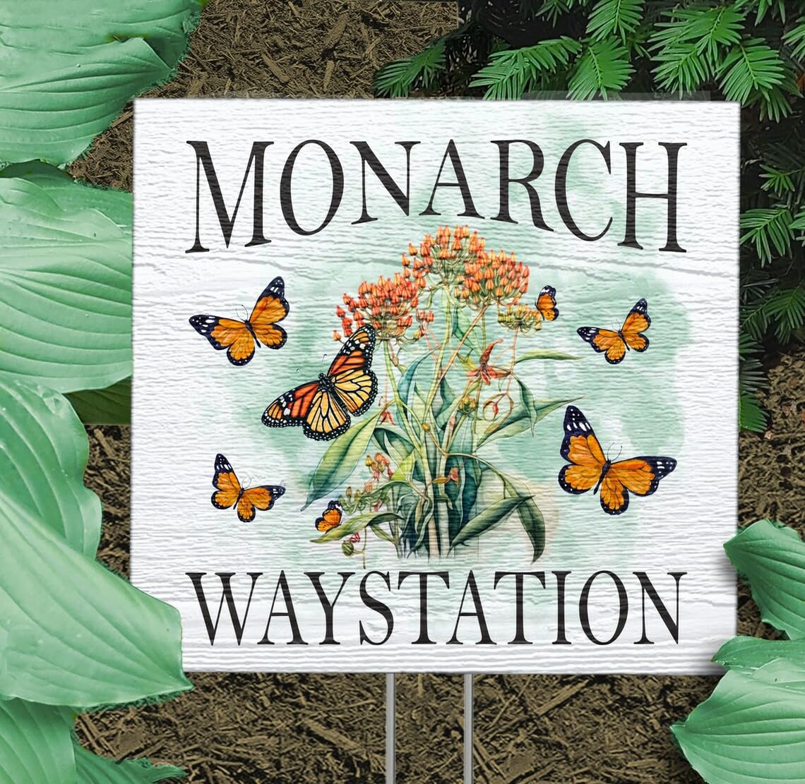 Amazon.com : Garden wooden Tin Sign Monarch Waystation Natural Style ...