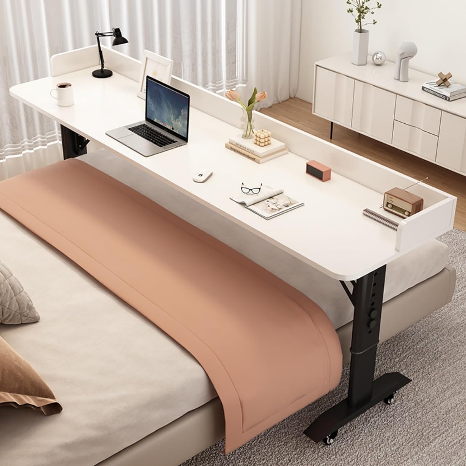 Amazon.com: Bed Desk Over The Bed Table with Wheels Overbed Table Over ...