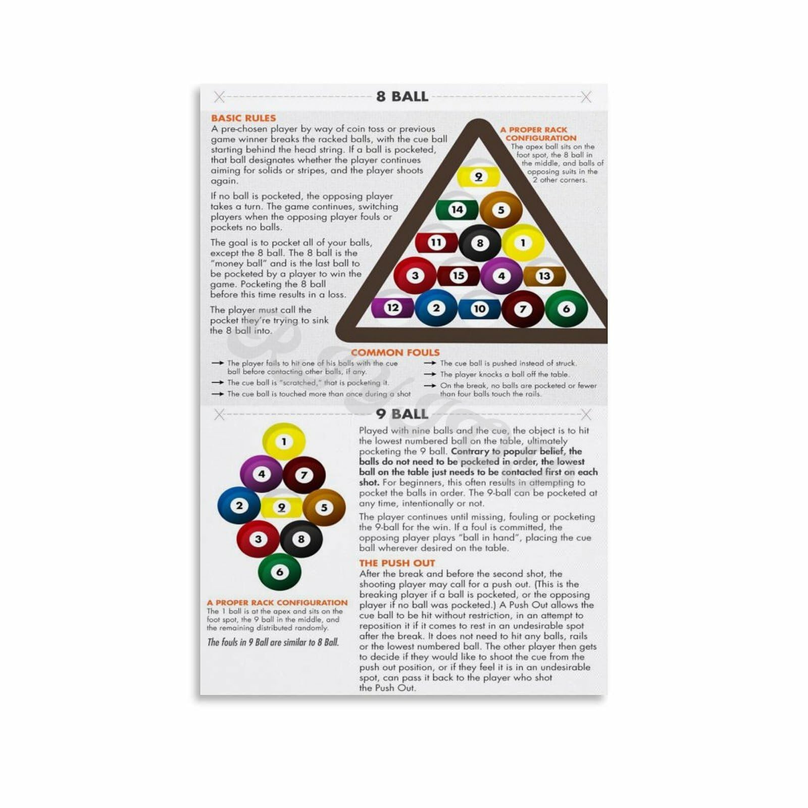 Amazon.com: DLOGNDC Billiard Poster 8 Ball Rules Poster Nine Ball Basic ...