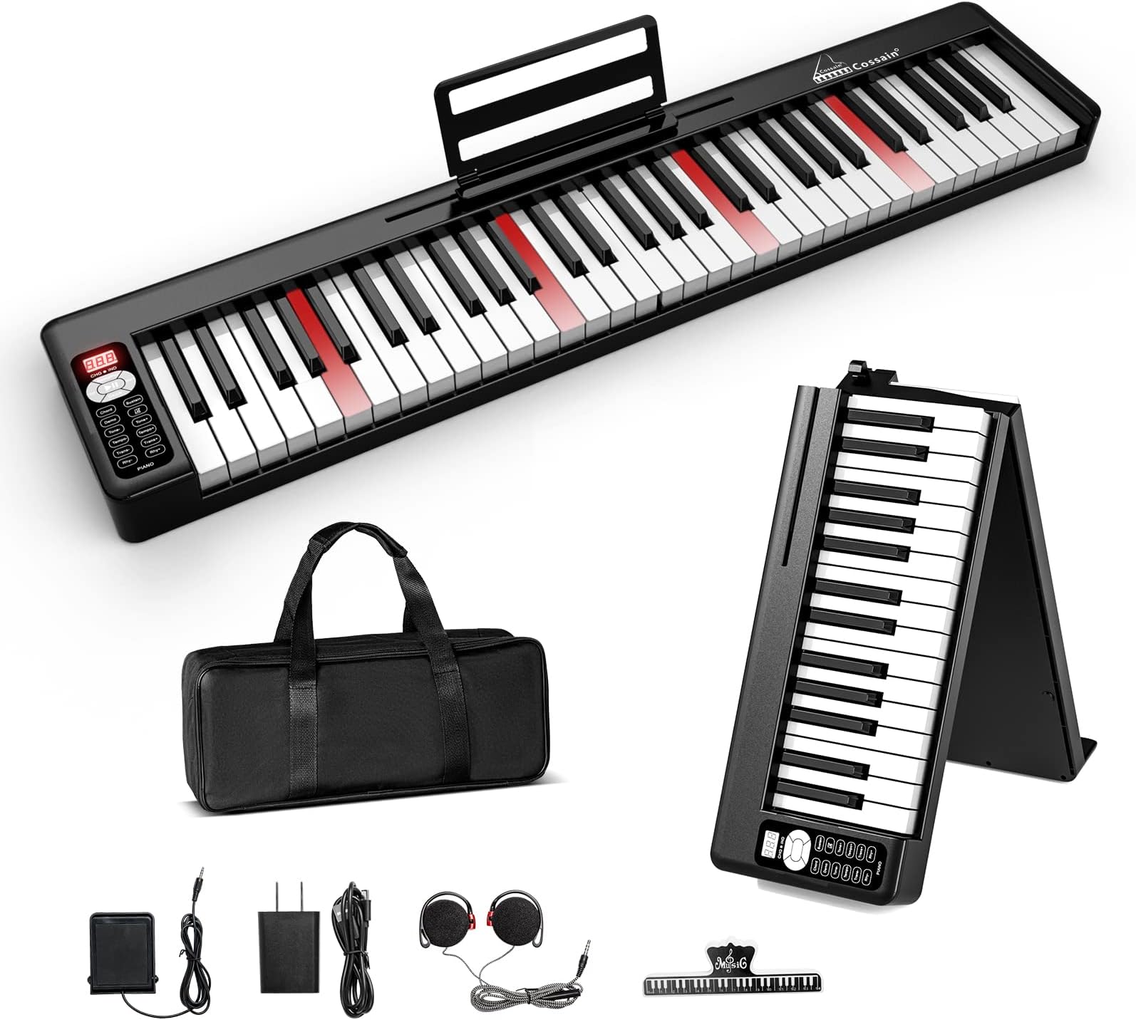 Amazon.com: COSSAIN Piano Keyboard 61 Keys, Folding Digital Piano with ...