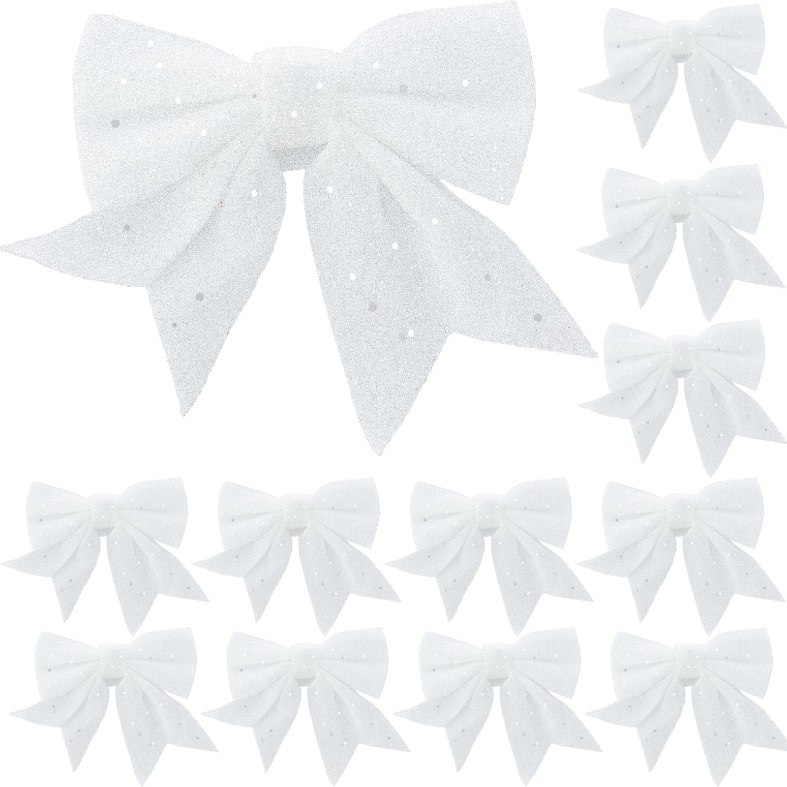 YUNSTK 12pcs Glitter Christmas Bows, White Bows for Christmas Tree, 5 ...