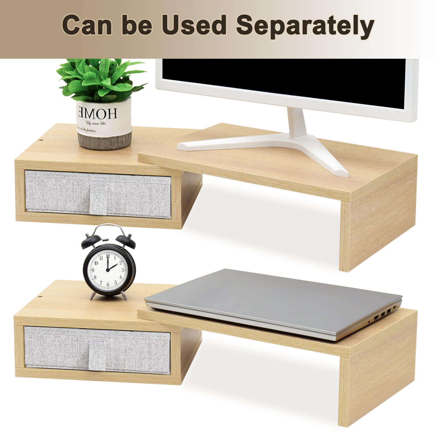 MARTY Dual Monitor Stand Riser with 2 Drawers Length Angle & Height ...