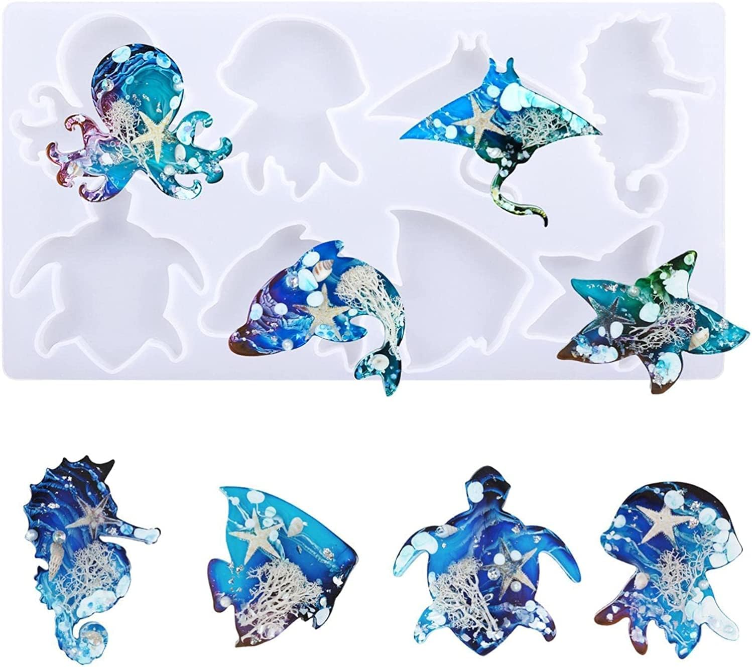 Amazon.co.jp: karonpeln 海の動物 シリコンモールド 海シリーズ タコ クジラ クラゲ UVレジン型 DIY 石鹸キャンディ アイスクリーム ガム ペースト アイス ...