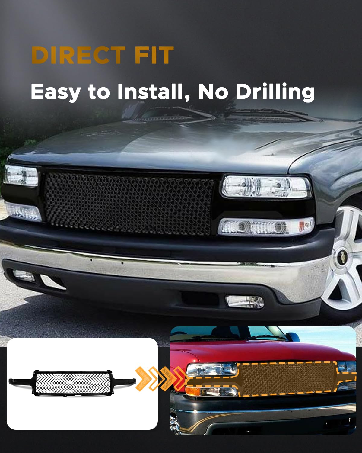 Speed Daddy Grille SDD-GRFLB001T1MBK Matte Black Mesh Grille With LED ...