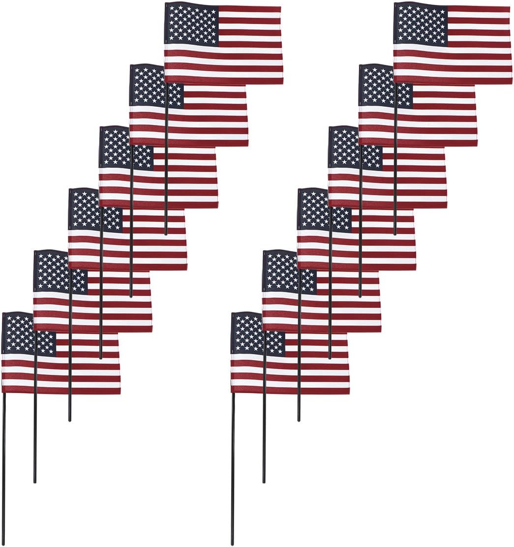 Amazon.com : 12-Pack, US Stick Flag 8x12in, USA Made - Black Stick, No ...