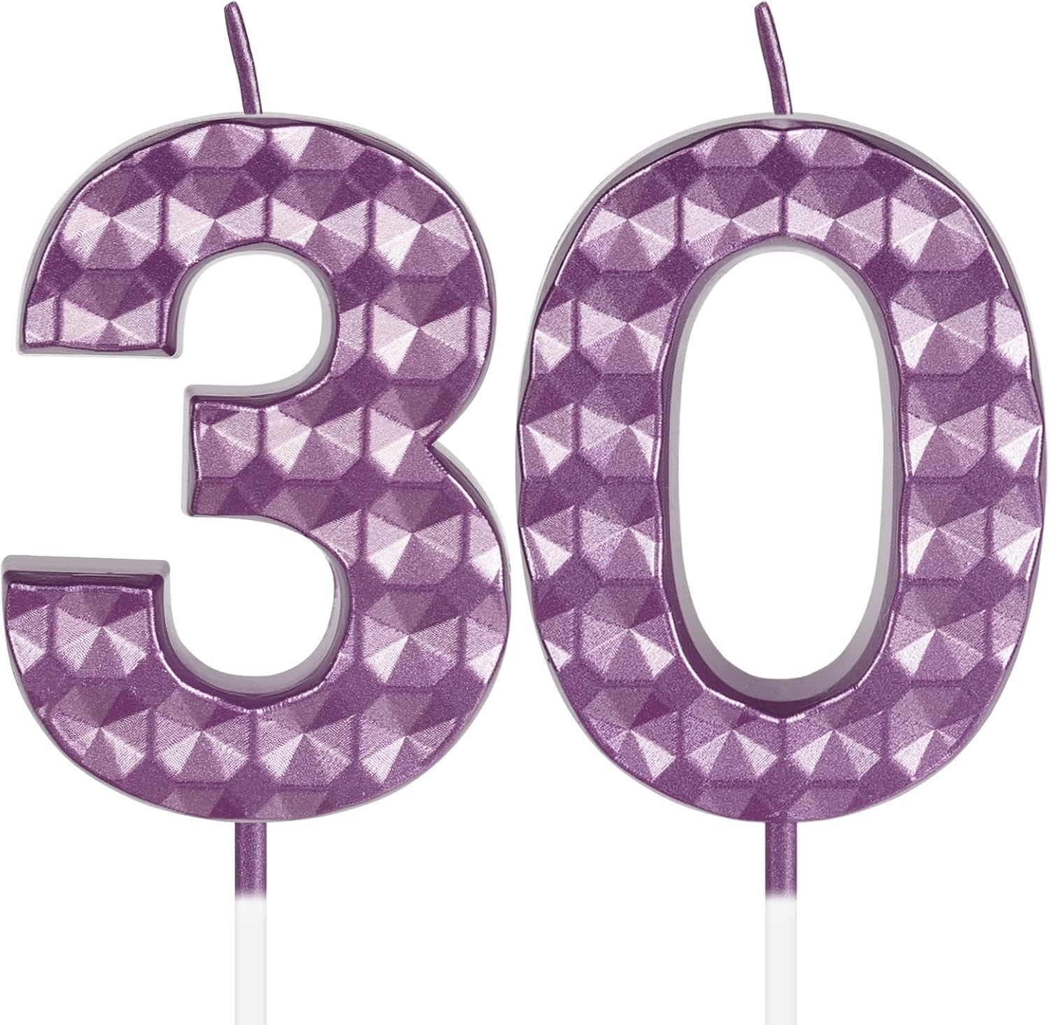 Amazon.com: Purple 30th Birthday Candles,Diamond Design 3D Number 30 ...