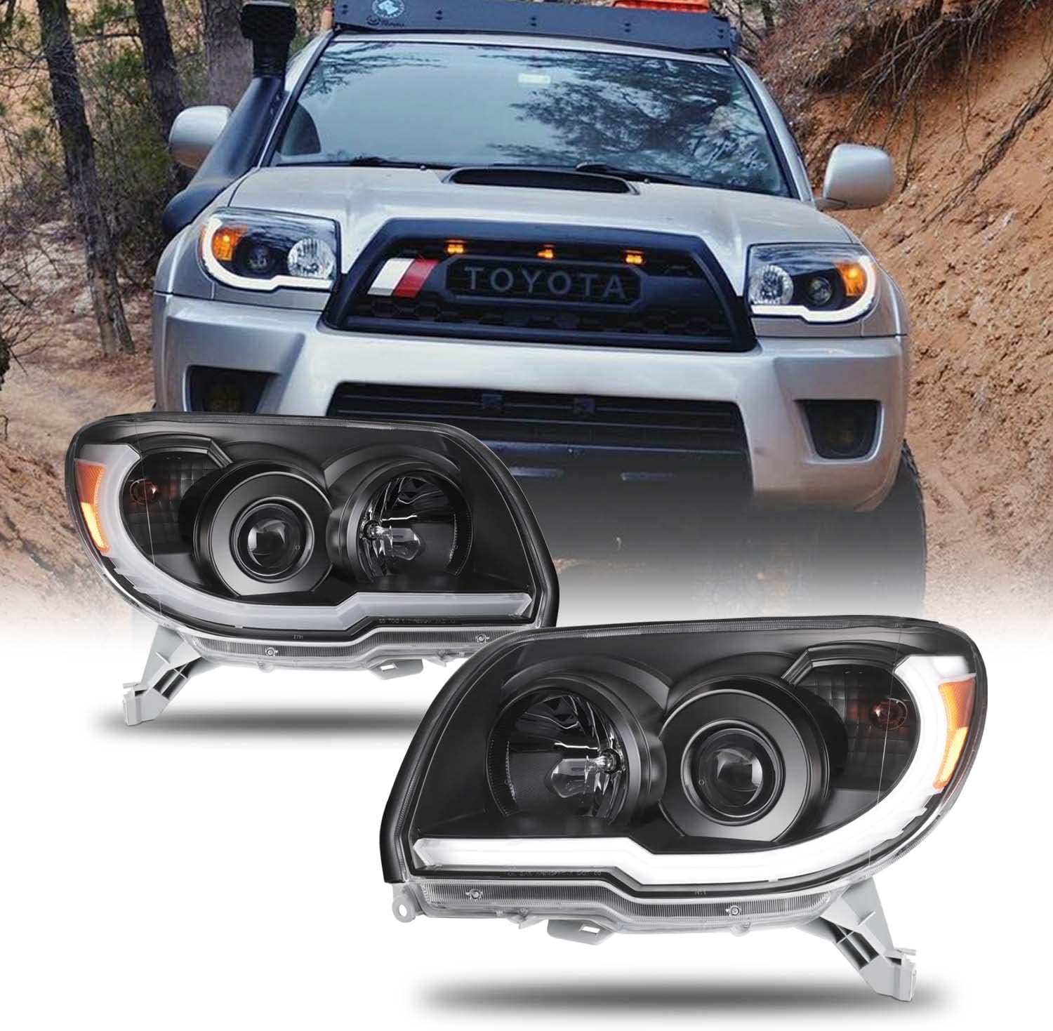 AKKON - For 2006 2007 2008 2009 Toyota 4Runner LED DRL Projector Black ...