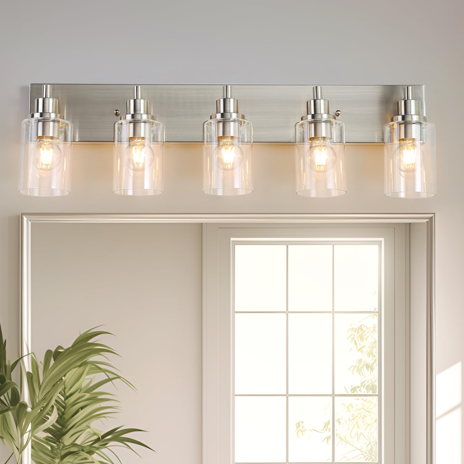 LOUSACE 5 Light Bathroom Vanity Light Brushed Nickel Bathroom Light ...