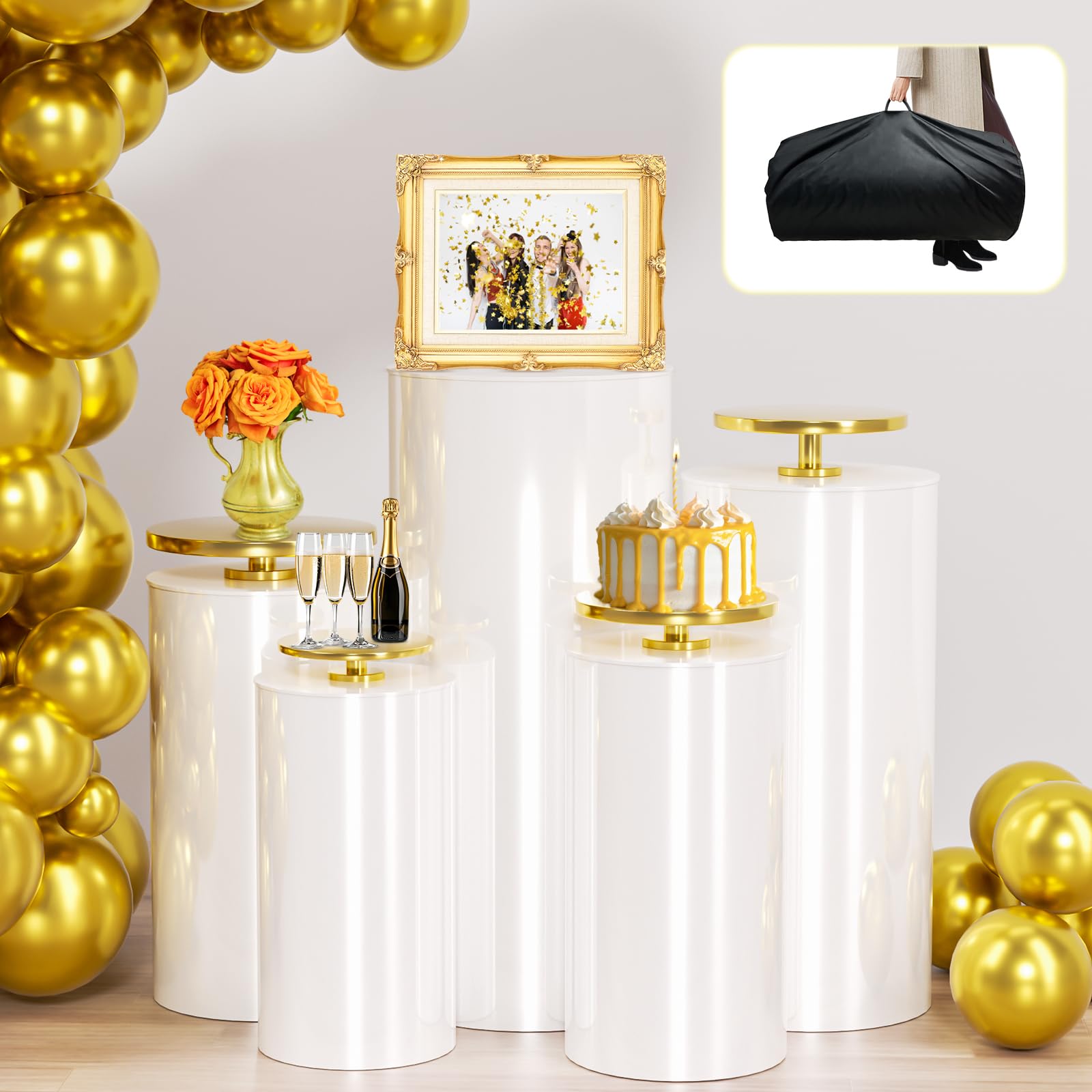 Amazon.com: 5Pcs Round Cylinder Stands for Party with Storage Bag ...
