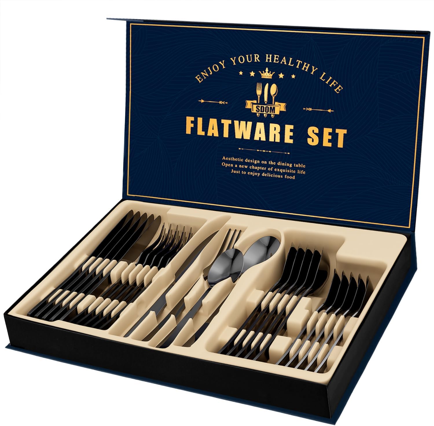 Amazon.com | 24-Piece Silverware Set Black for 6, Stainless Steel ...