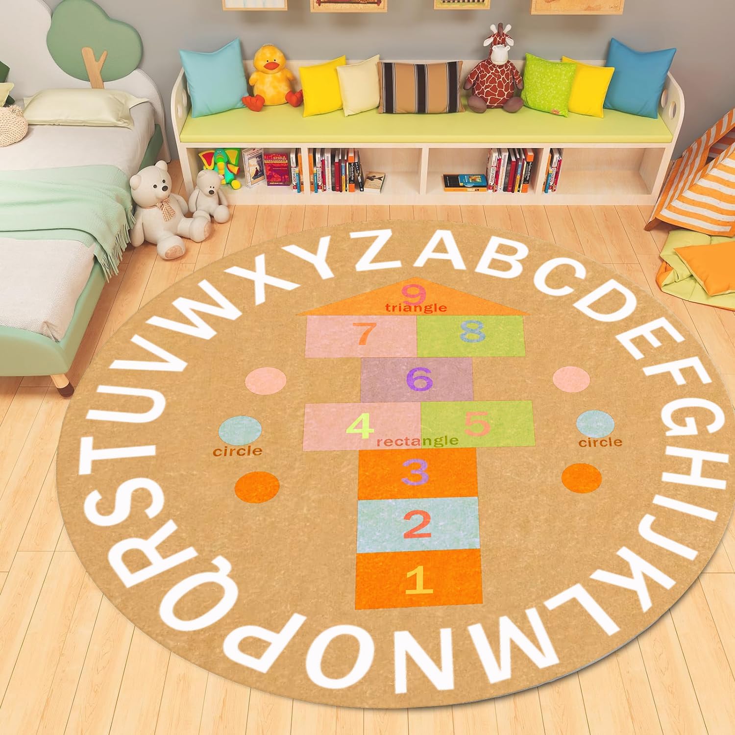 Amazon.com: PDENZG Kids Round Rug,5ft, ABC Alphabet Rug，Fun and ...
