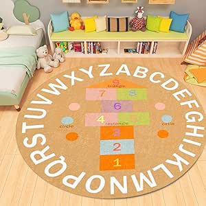 Kids Round Rug, 3ft, ABC Alphabet Rug，Fun and Educational Hopscotch Rug ...