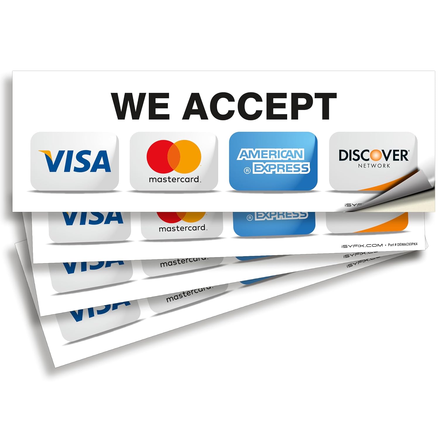 Credit Card Sticker Signs Stickers – 4 Pack 9”x 3” Inch - We Accept ...