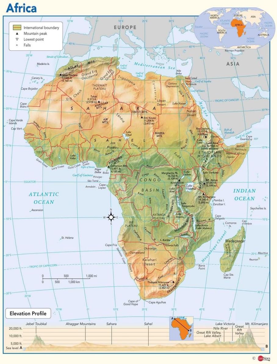 Africa Physical Map Poster - Laminated 24x29 Philippines | Ubuy
