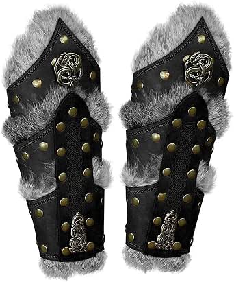 Amazon.com: BALINGNIANDAI Medieval Fur Leather Wrist Guards Sheathed ...