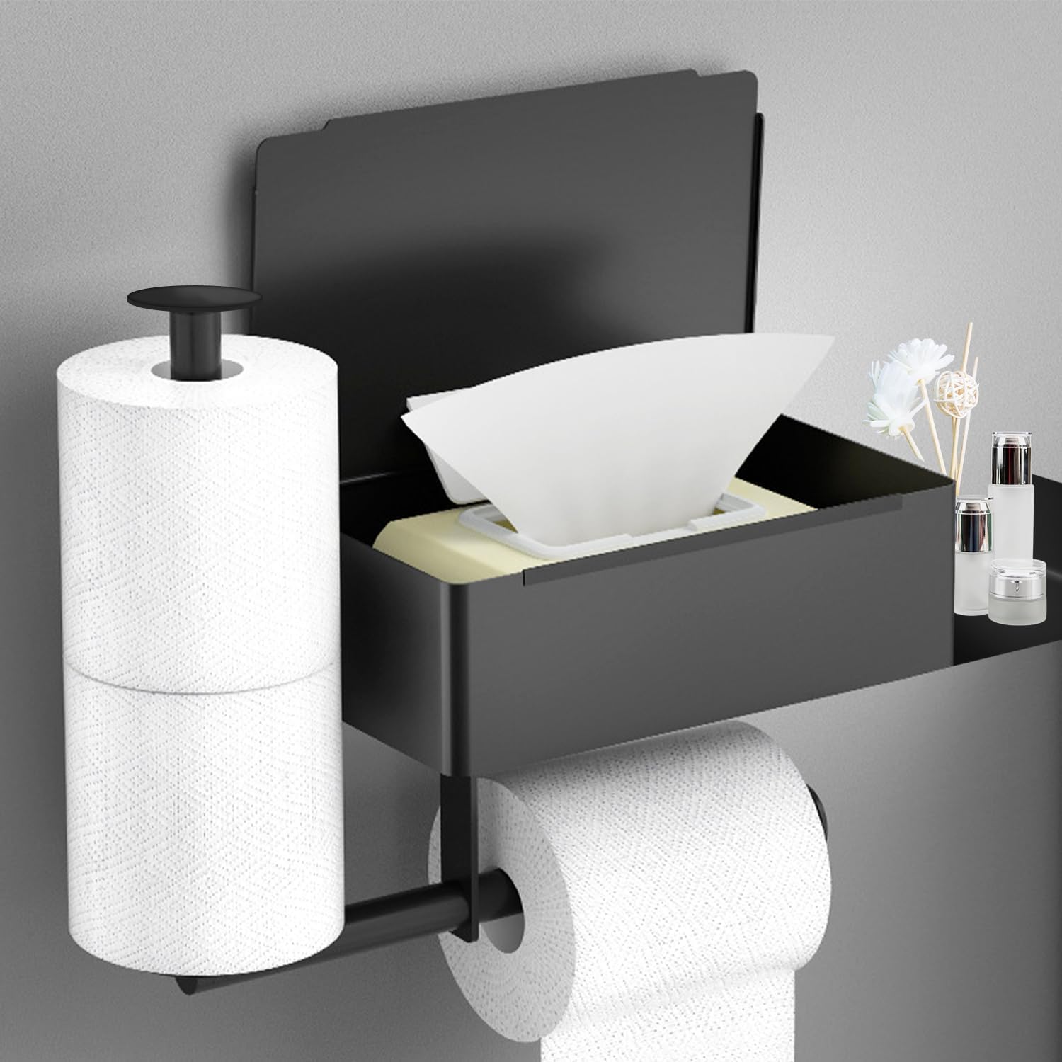 HOTTEY Doble Varilla Porta Rollos Papel de Baño, 3 EN 1 Porta Papel de ...