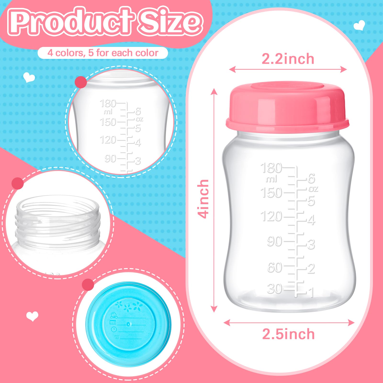 Snapklik.com : 20 Pack Breast Milk Storage Bottles 6 Oz Reusable Wide ...