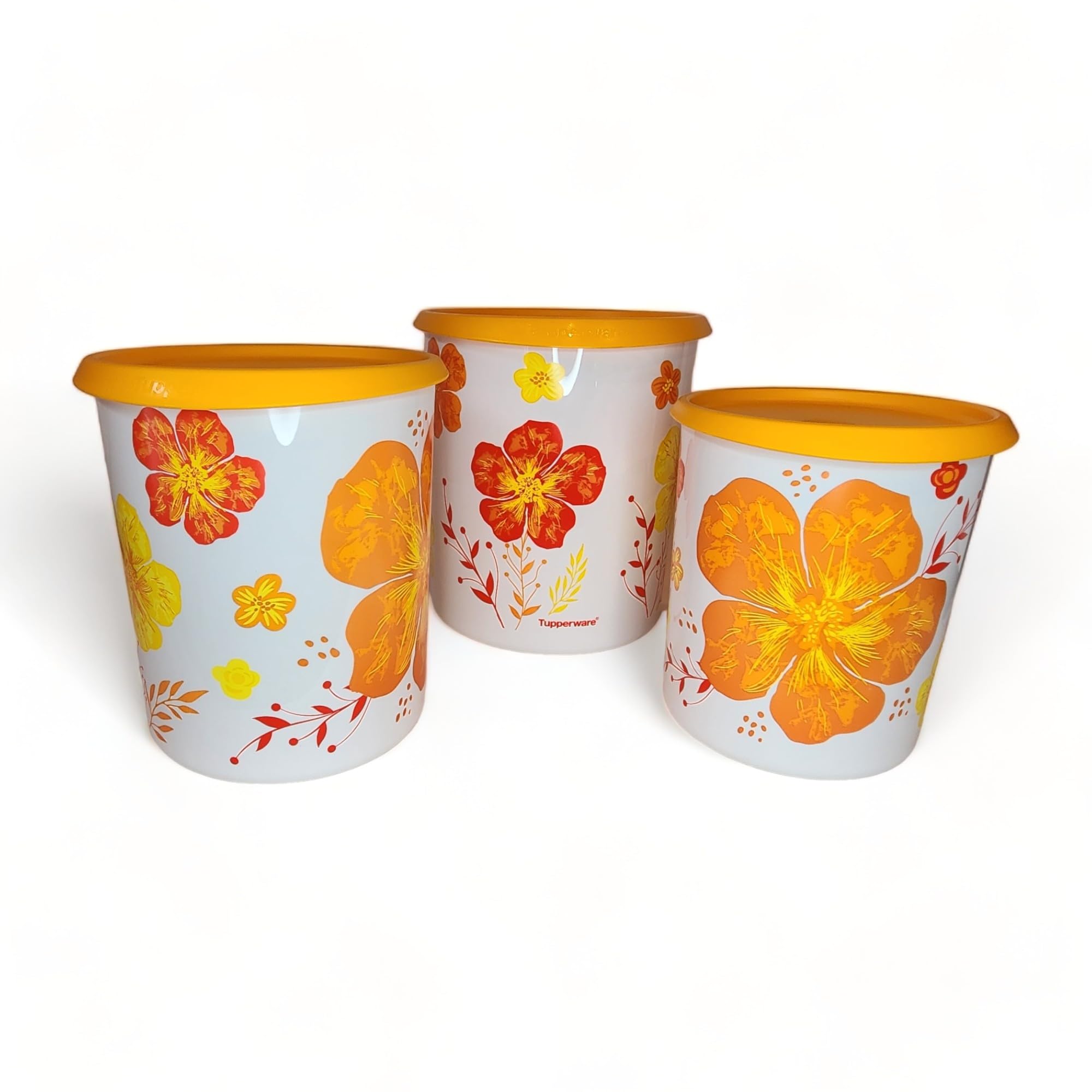 Amazon.com: Tupperware One Touch Canister Set of 3 Orange Floral Design ...