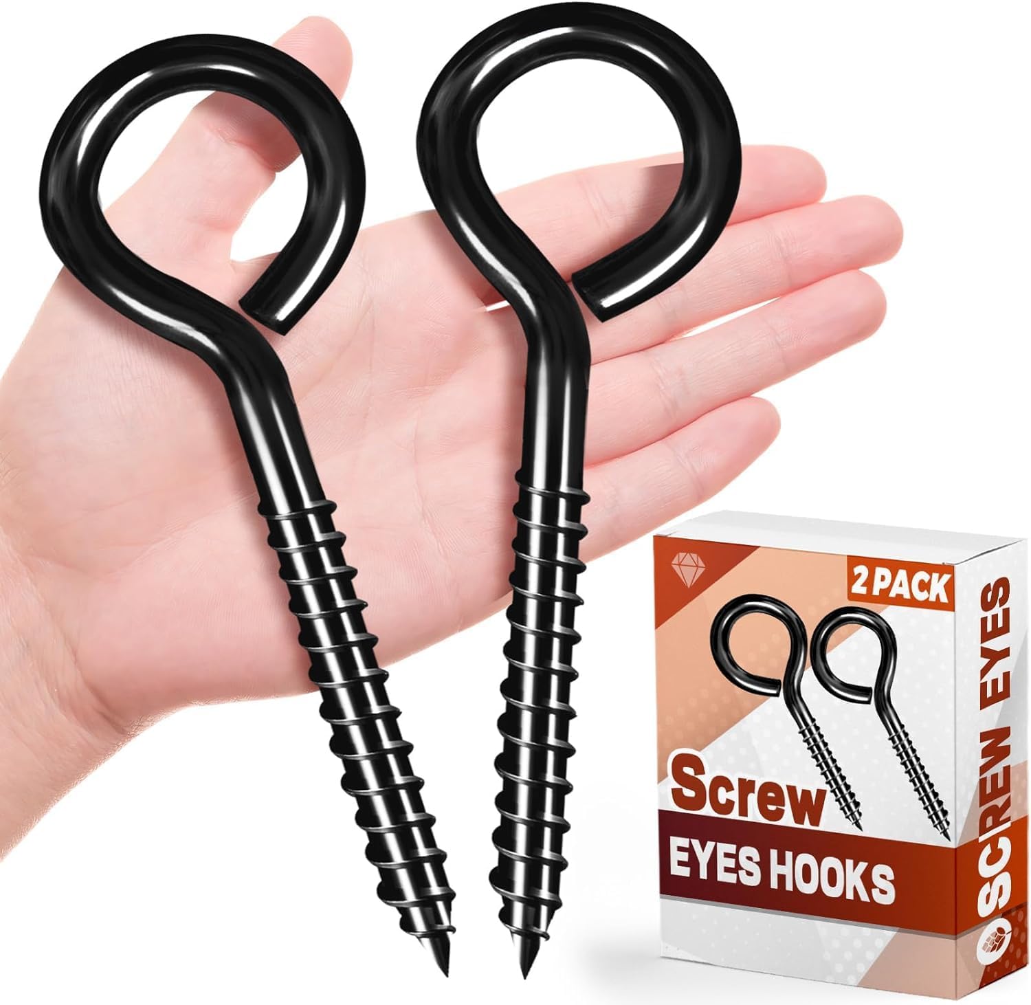 FFWHKON 2PCS 6 Inch Heavy Duty Black Screw Eyes Hooks for Wood ...