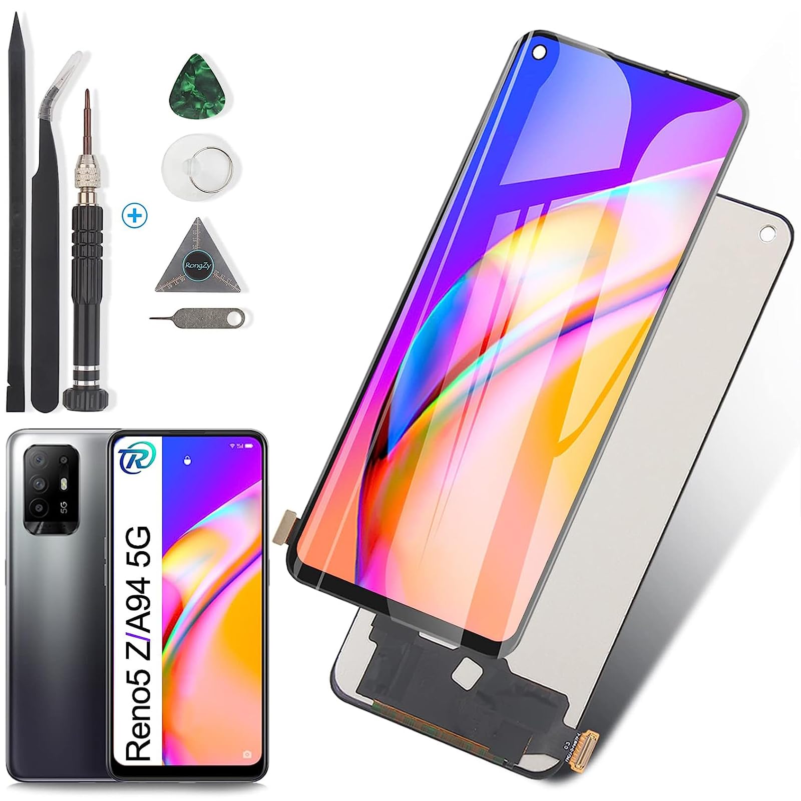 RongZy Display for Oppo A94 5G Screen Replacement LCD Touch Screen Internal Digitizer for Oppo ...