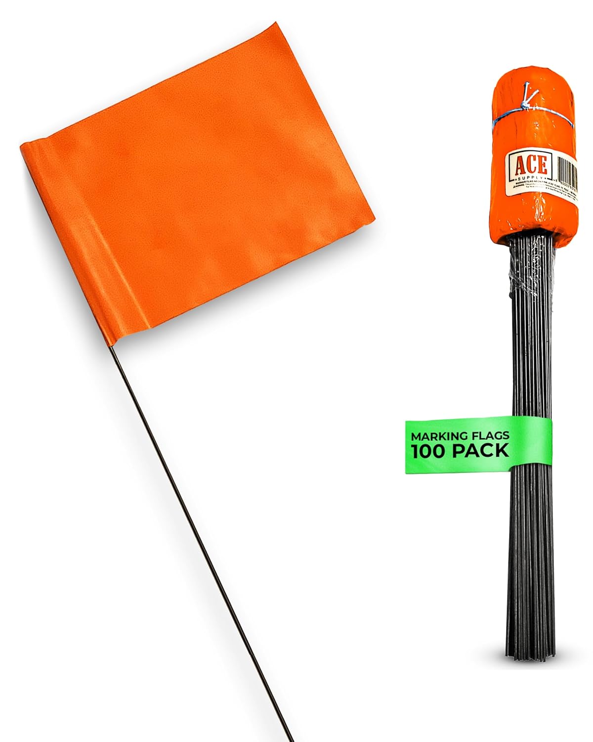 Orange Marking Flags 100 Pack - 4x5-Inch on 15-Inch Wire - Small Yard ...